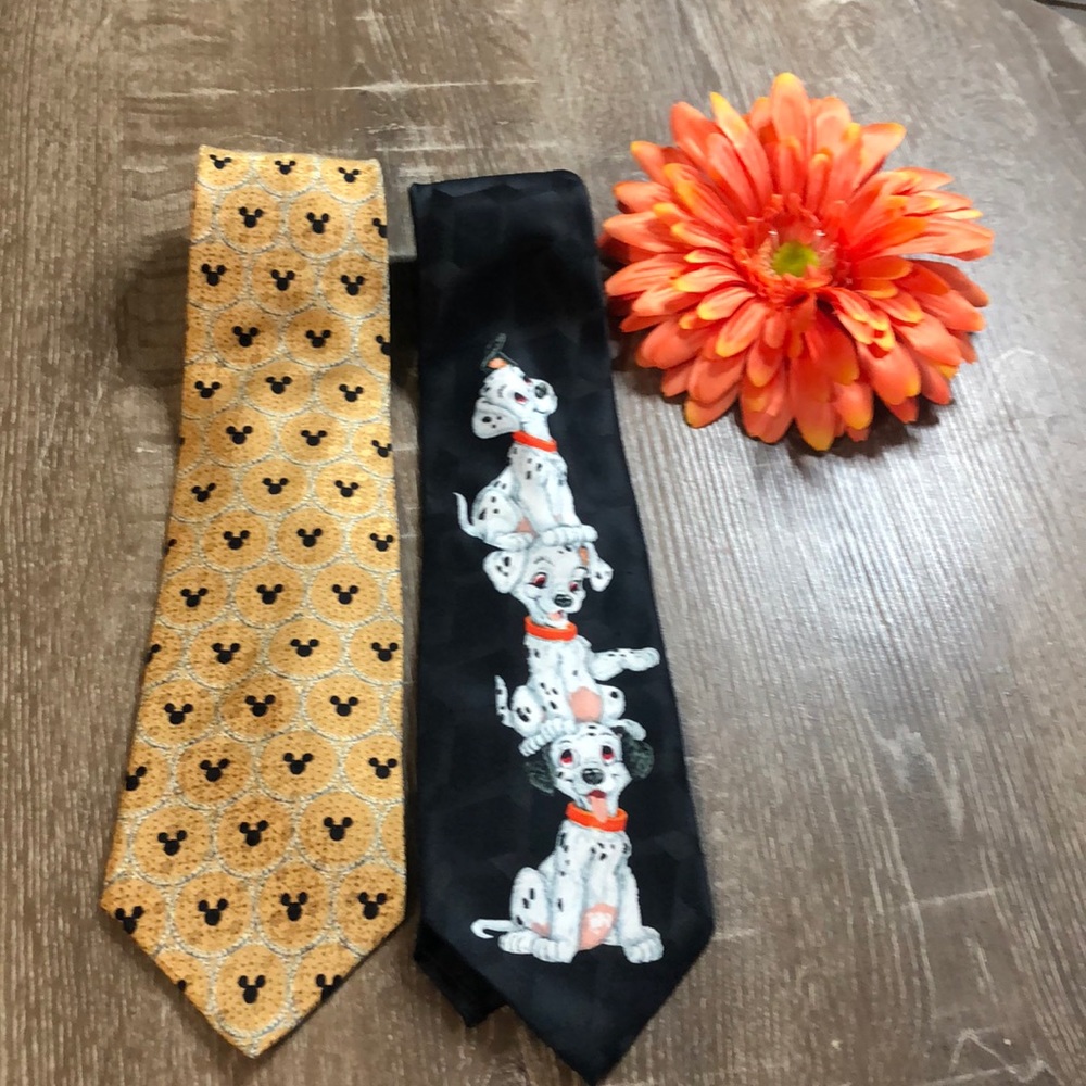 Disney Mickey Mouse & 101 Dalmatian Ties Lot Of 2 - Gem